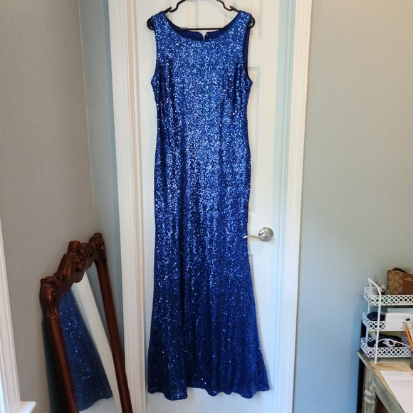 B Darlin | Dresses | Long Blue Sequins Gown | Poshmark